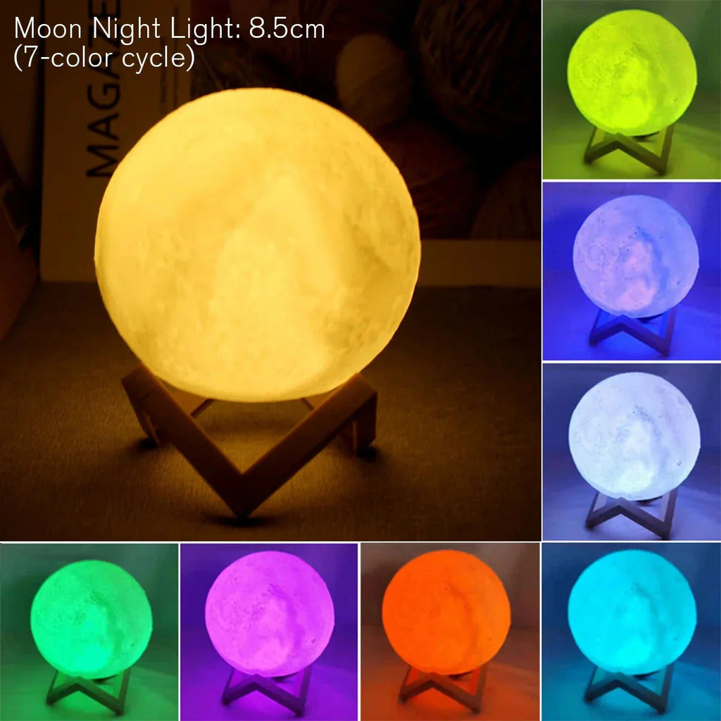 D5 Starry Moon Lamp 8Cm - LED Night Light with Stand, Perfect for Bedr ...