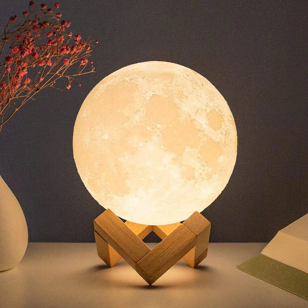 D5 Starry Moon Lamp 8Cm - LED Night Light with Stand, Perfect for Bedr ...